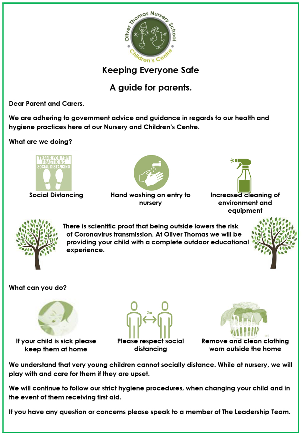 Keeping Everyone Safe | Oliver Thomas Nursery School and Children's Centre